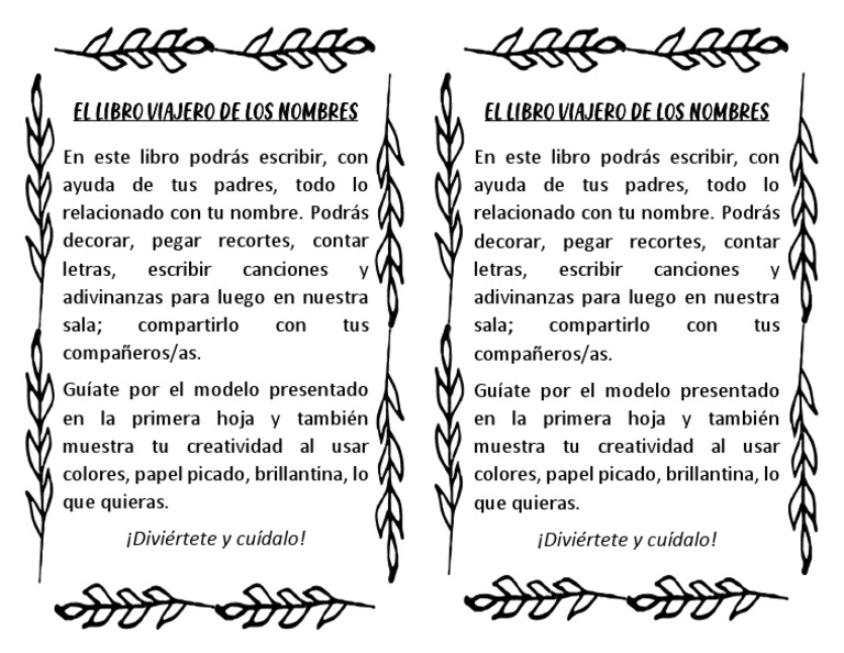 Libro Viajero de los Nombres Infantil | PDF