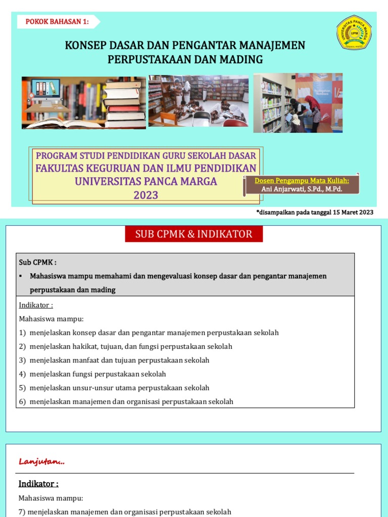 PB 1 - Pengantar Manajemen Perpustakaan Dan Mading PDF | PDF