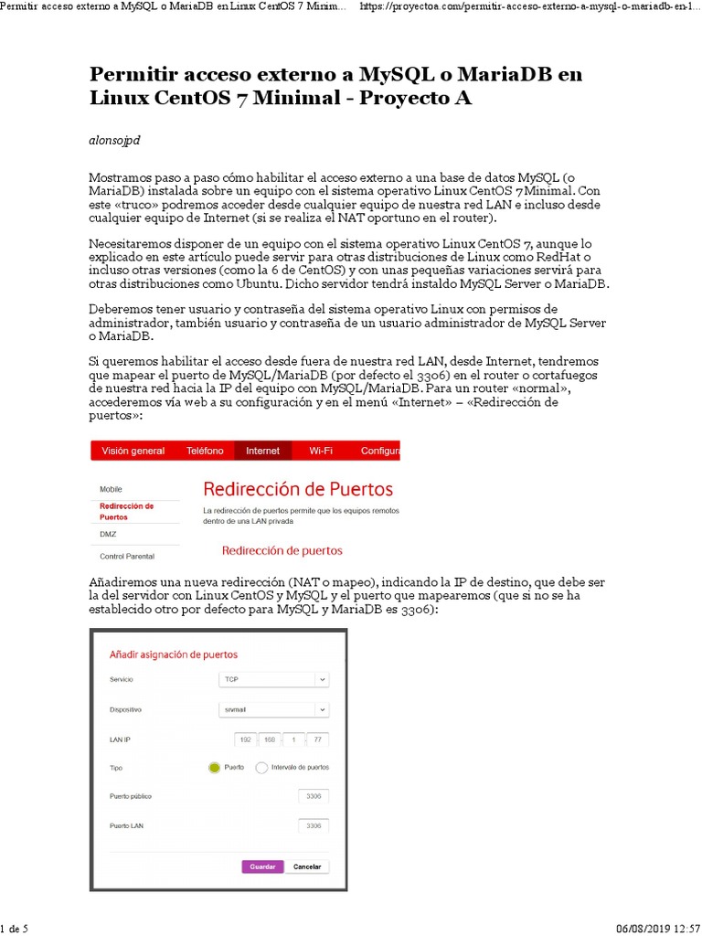 Permitir Acceso Externo A Mariadb en Centos | PDF | Mi sql | Distribución de Linux