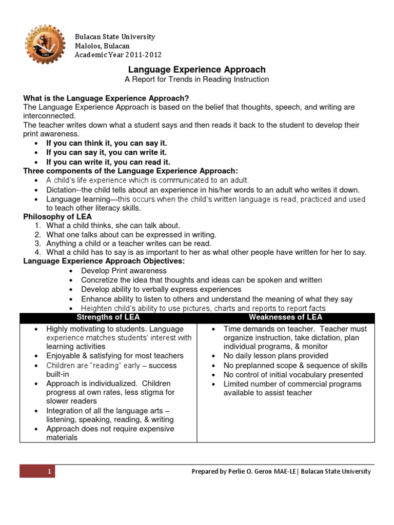 Language Experience Approach Overview | PDF | Reading (Process ...