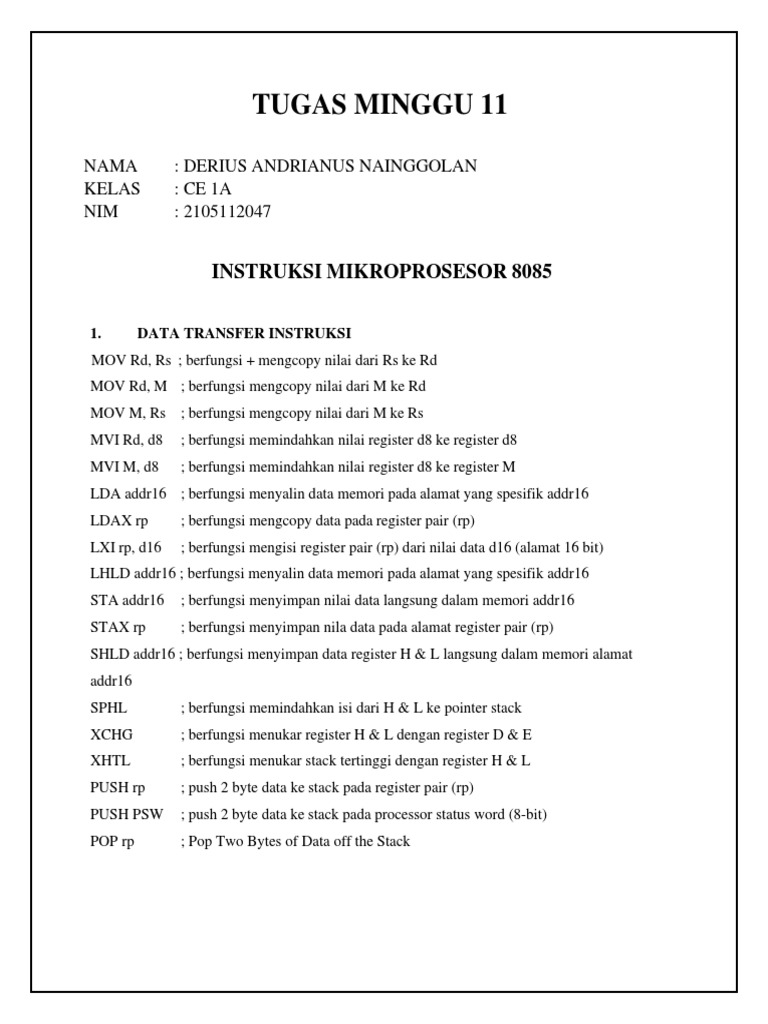 Instruksi Mikroprosesor 8085 - Derius Andrianus Nainggolan | PDF