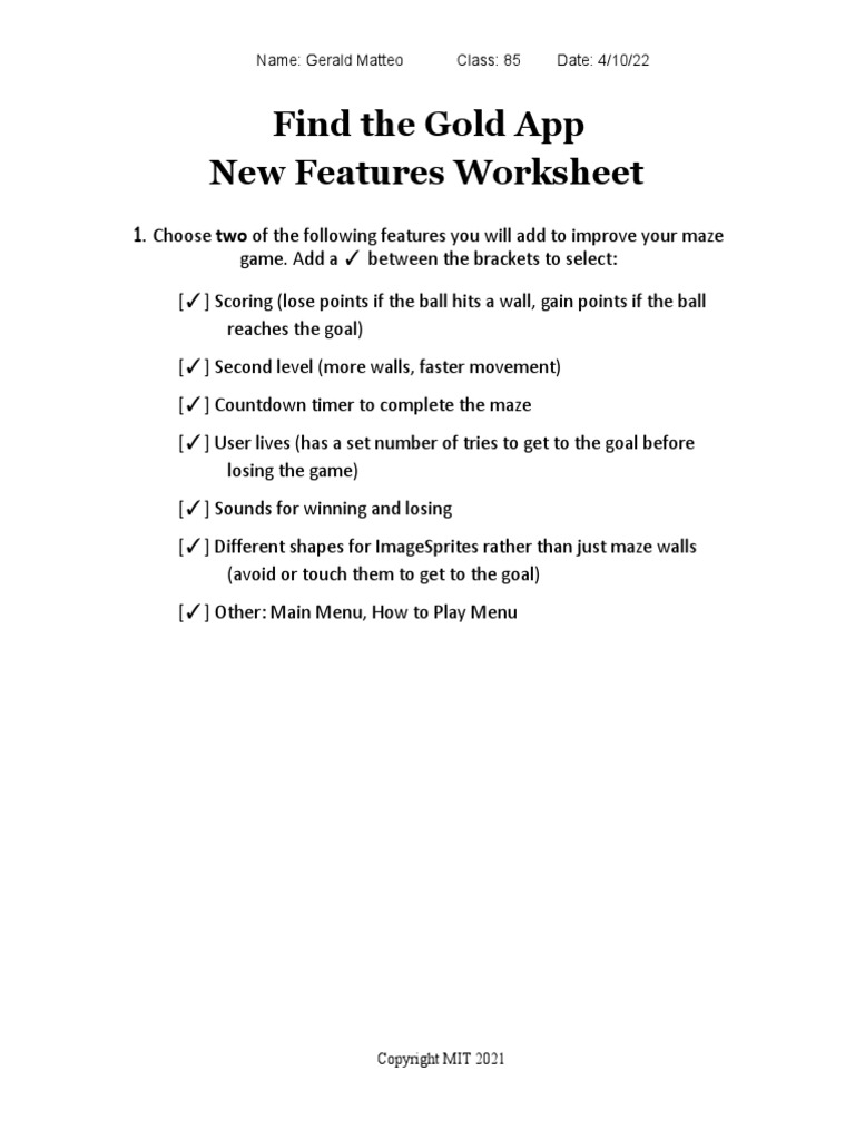Find The Gold New Features Worksheet | Download Free PDF | Software ...