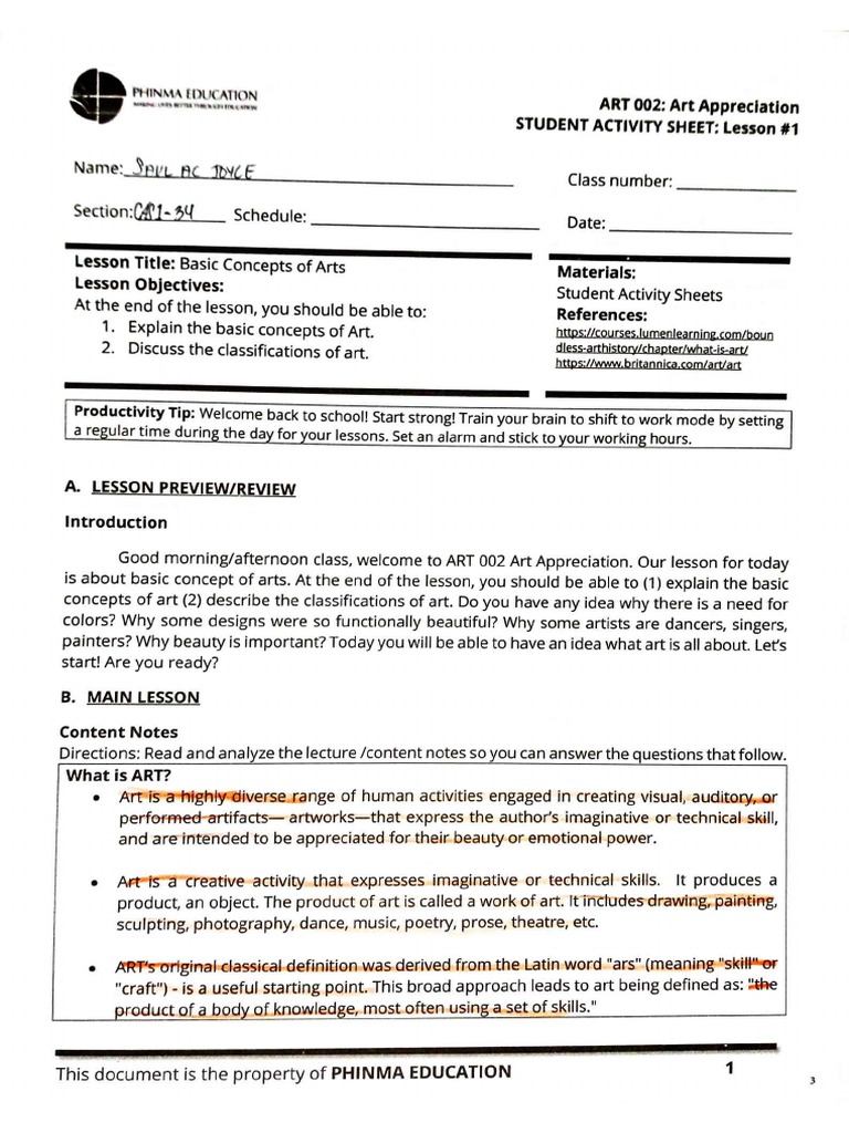 Art 002 Lesson1 Saul | PDF