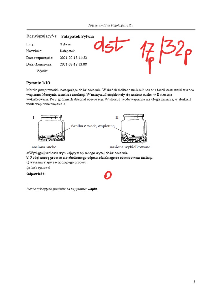 2Fg Sprawdzian Fizjologia Roå Lin | PDF
