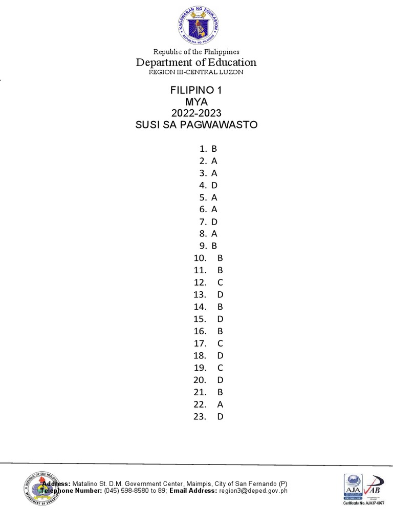 Filipino 1 Key Mya | PDF