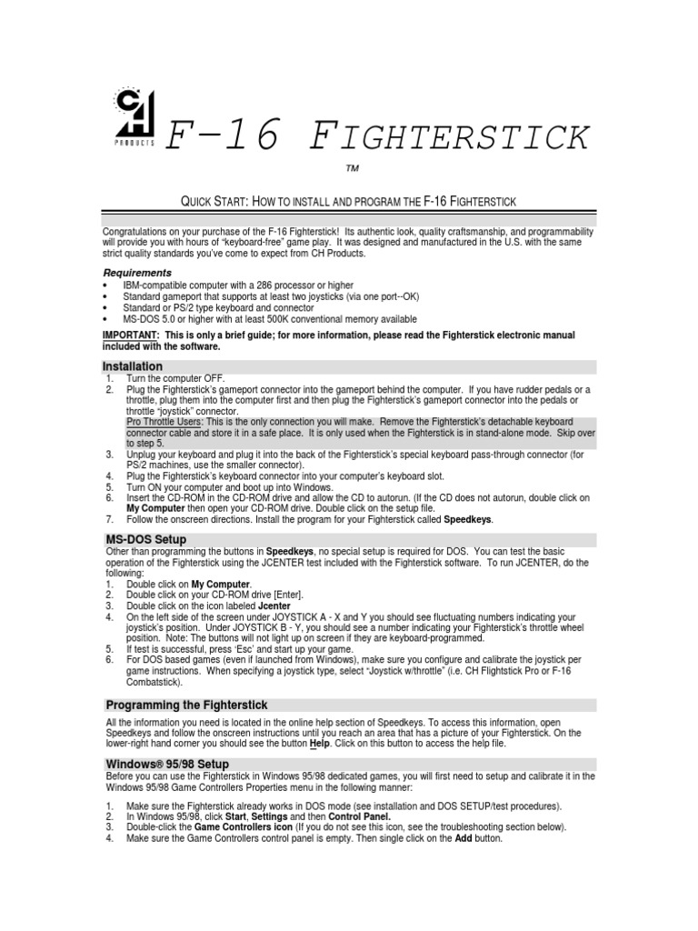 CH Fighterstick Vintage Version | PDF | Computer Keyboard | Booting