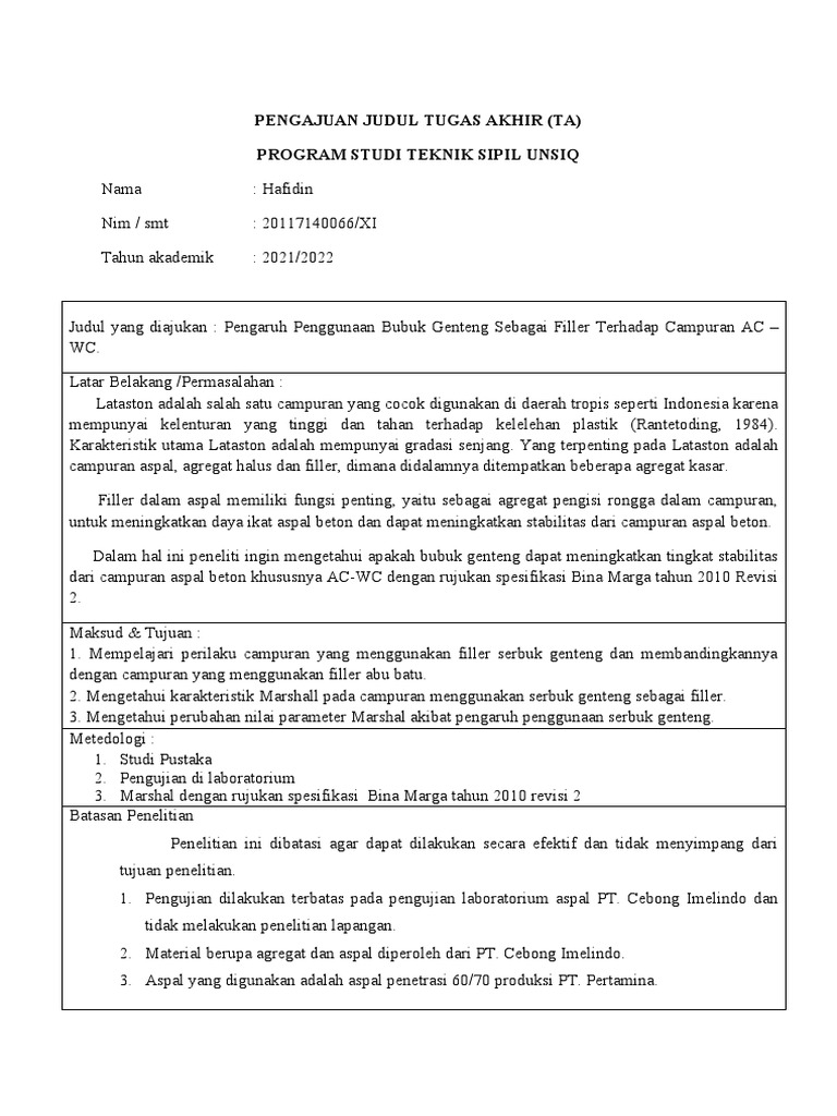PENGAJUAN JUDUL TUGAS AKHIR Fidin | PDF