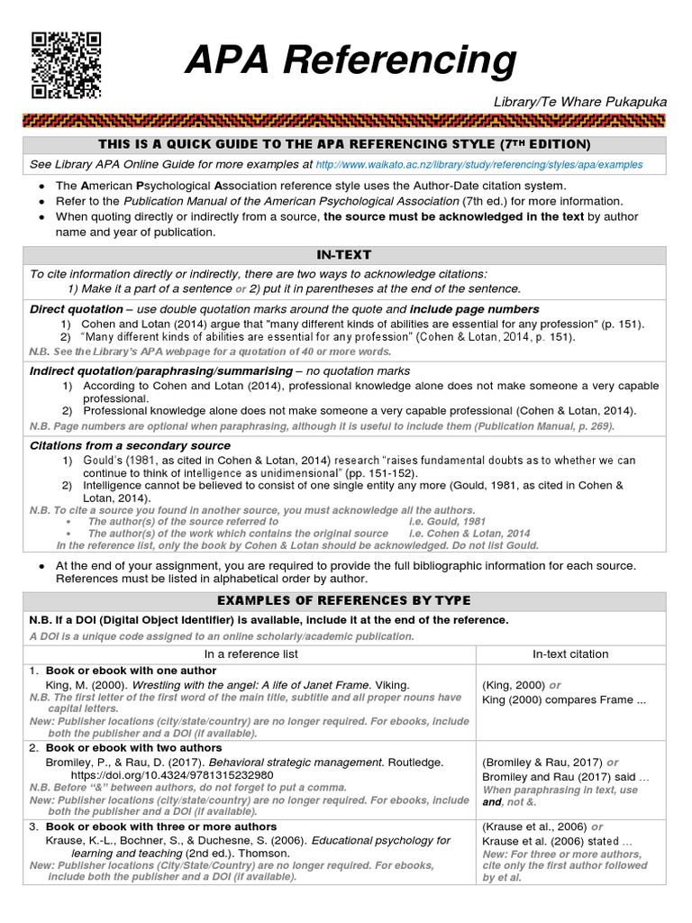 A Quick Guide to the APA Referencing Style: Concise Instructions and Examples for Referencing ...