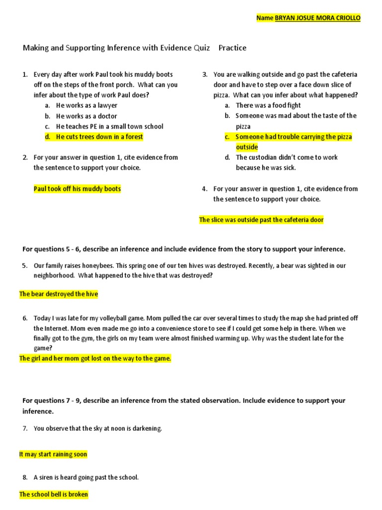 Inference Assessment - Practise | PDF | Language Arts & Discipline