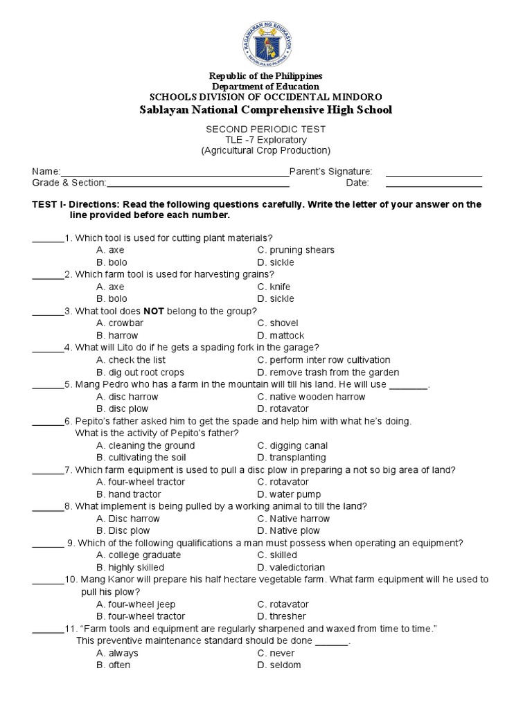 Agricrops Exam With Tos | PDF | Area | Irrigation
