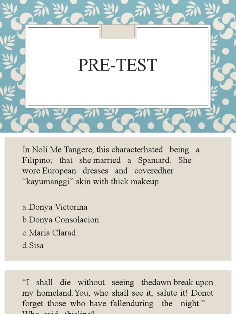 Rizal Pre-Test: Multiple Choice Questions on Key People, Events and ...