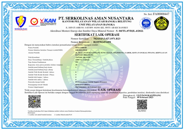 Sertifikasi SLO B235782451459 | PDF