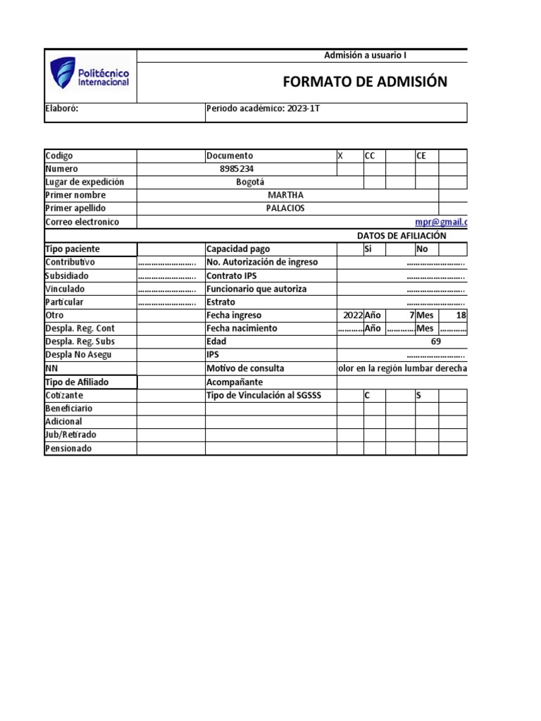 Formatos de HC, admisión y RIPS (1).xlsx | PDF | Dolor de cabeza | Alergia