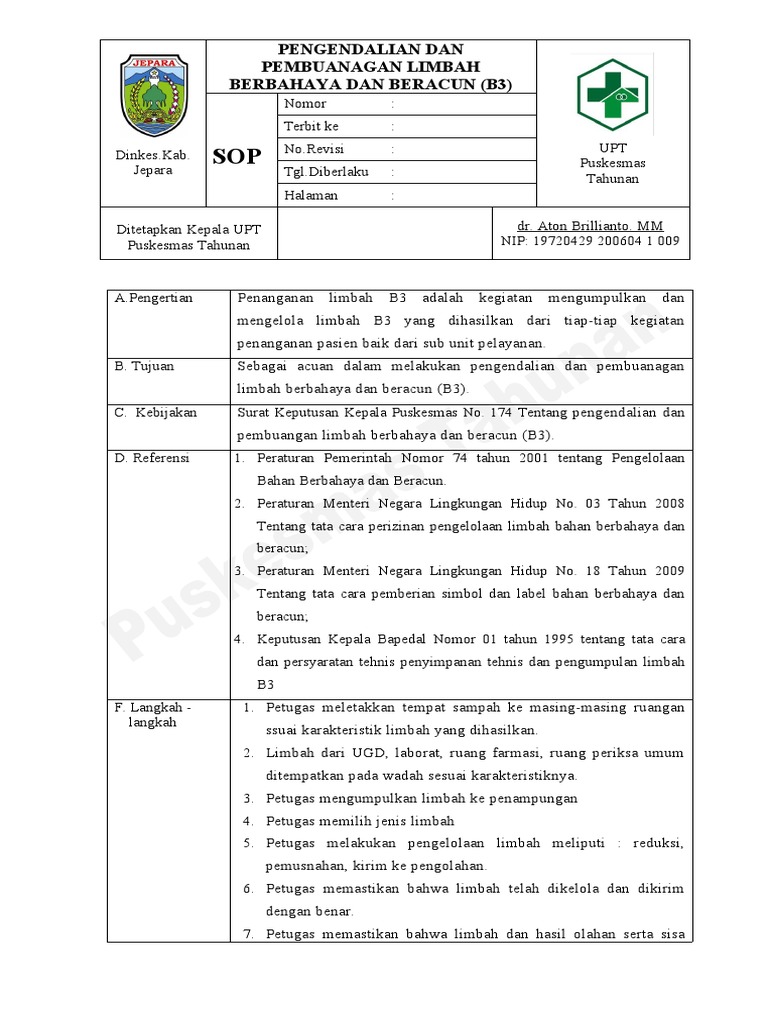 Sop Pengendalian Dan Pembuangana Limbah b3 | PDF
