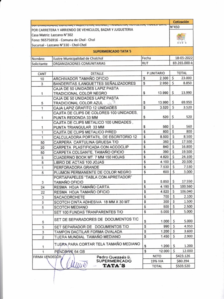 Cotizacion Materiales de Oficina | PDF