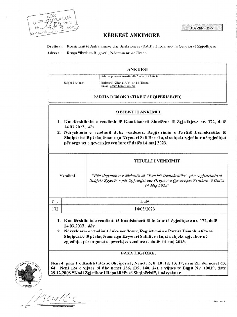 Kerkese Ankimore PD Berisha Ne KQZ | PDF