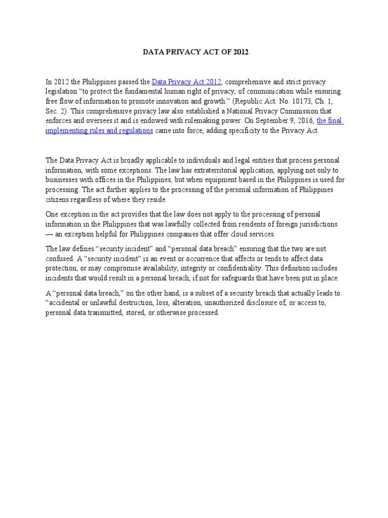 Data Privacy Act of 2012 Overview | PDF | Information Security ...