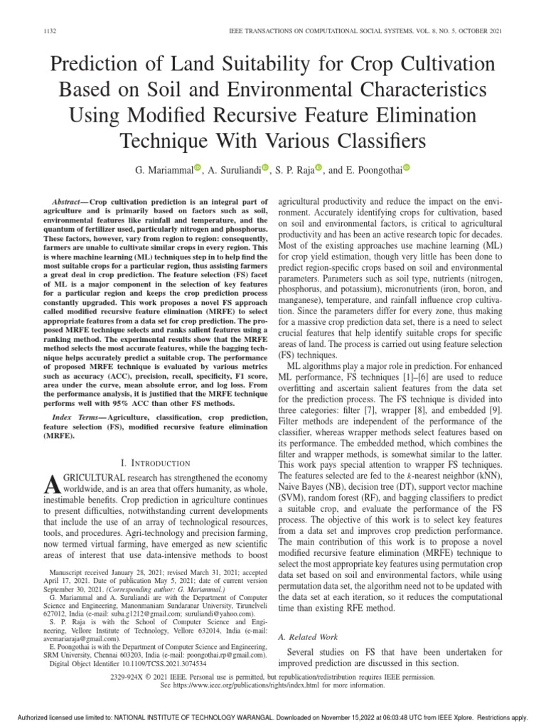Prediction of Land Suitability For Crop Cultivation Based On Soil and ...