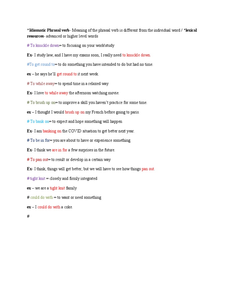 Common Idiomatic Phrasal Verbs Explained | PDF | Language Arts & Discipline