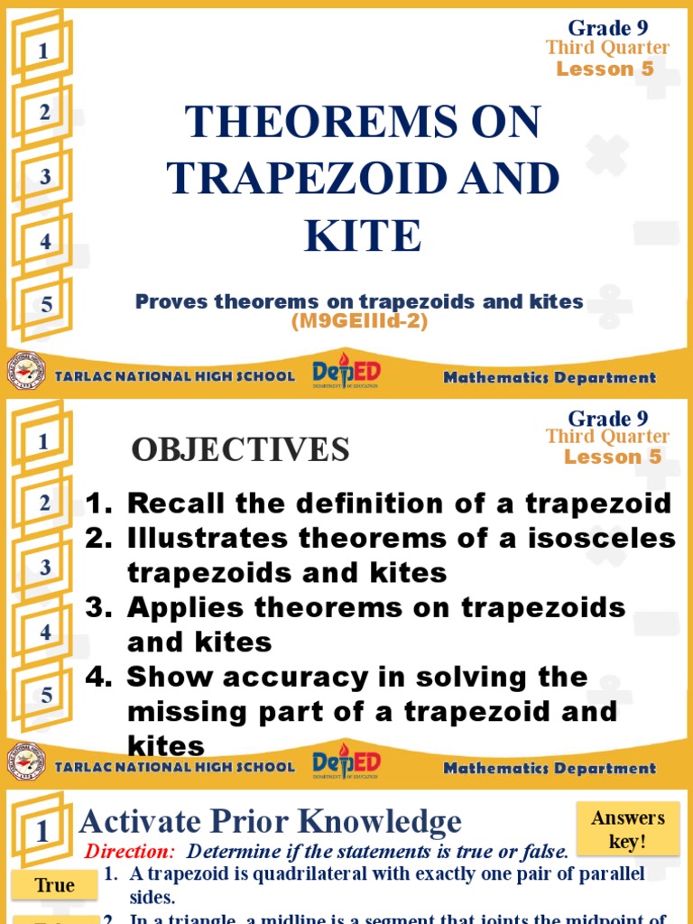 Lesson 5 Online Proves Theorems On Trapezoids and Kites | PDF ...