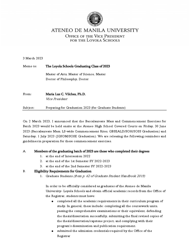 ADMU Memo On Grad Preparations 2023-GRAD | PDF | Thesis | Postgraduate Education