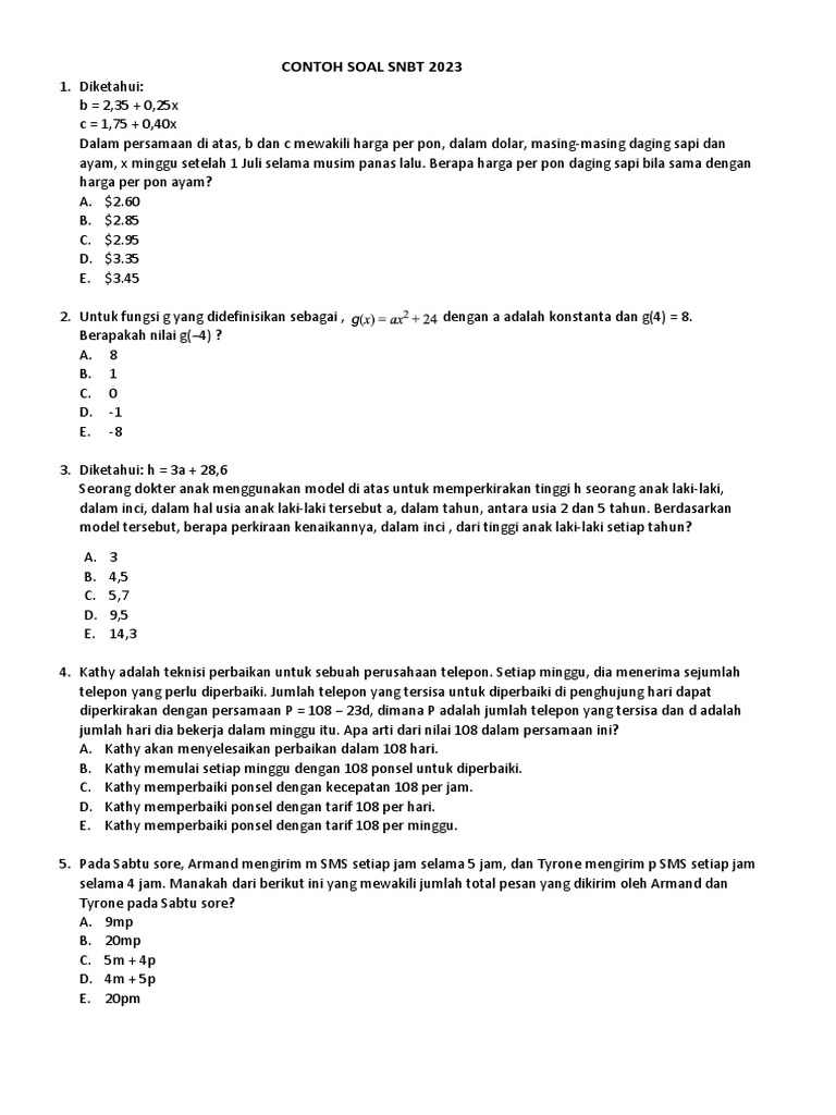 Contoh Soal SNBT 2023 | PDF