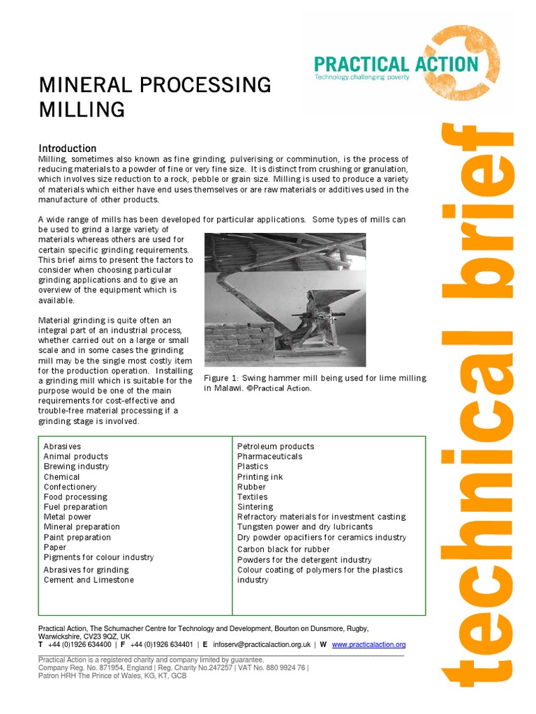 Mineral Processing - Milling PDF | PDF | Mill (Grinding) | Materials