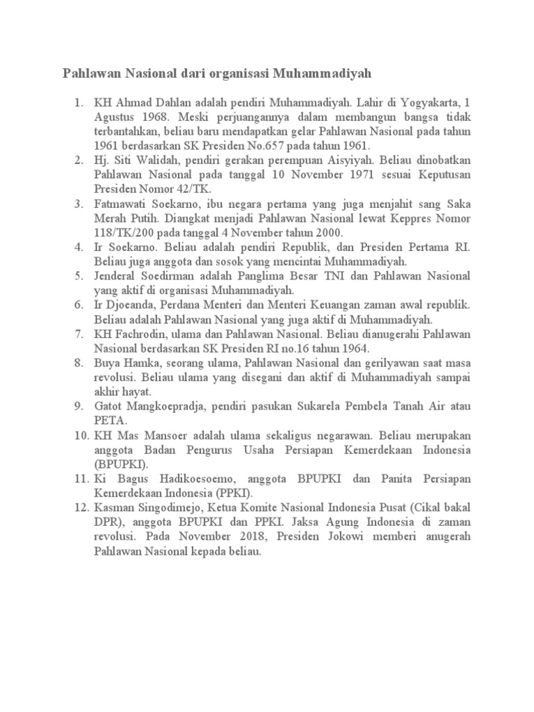 Pahlawan Nasional Muhammadiyah | PDF