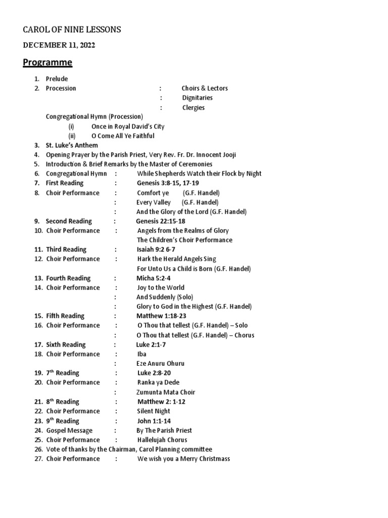 Carol of Nine Lessons | PDF | Christian Worship And Liturgy