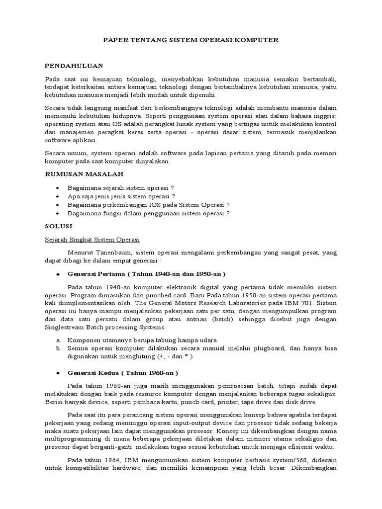 Paper Tentang Sistem Operasi Komputer | PDF