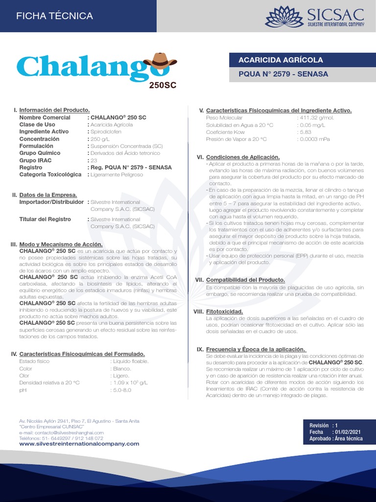 Chalango-250sc Ficha Tecnica | PDF | Agua | Pesticida