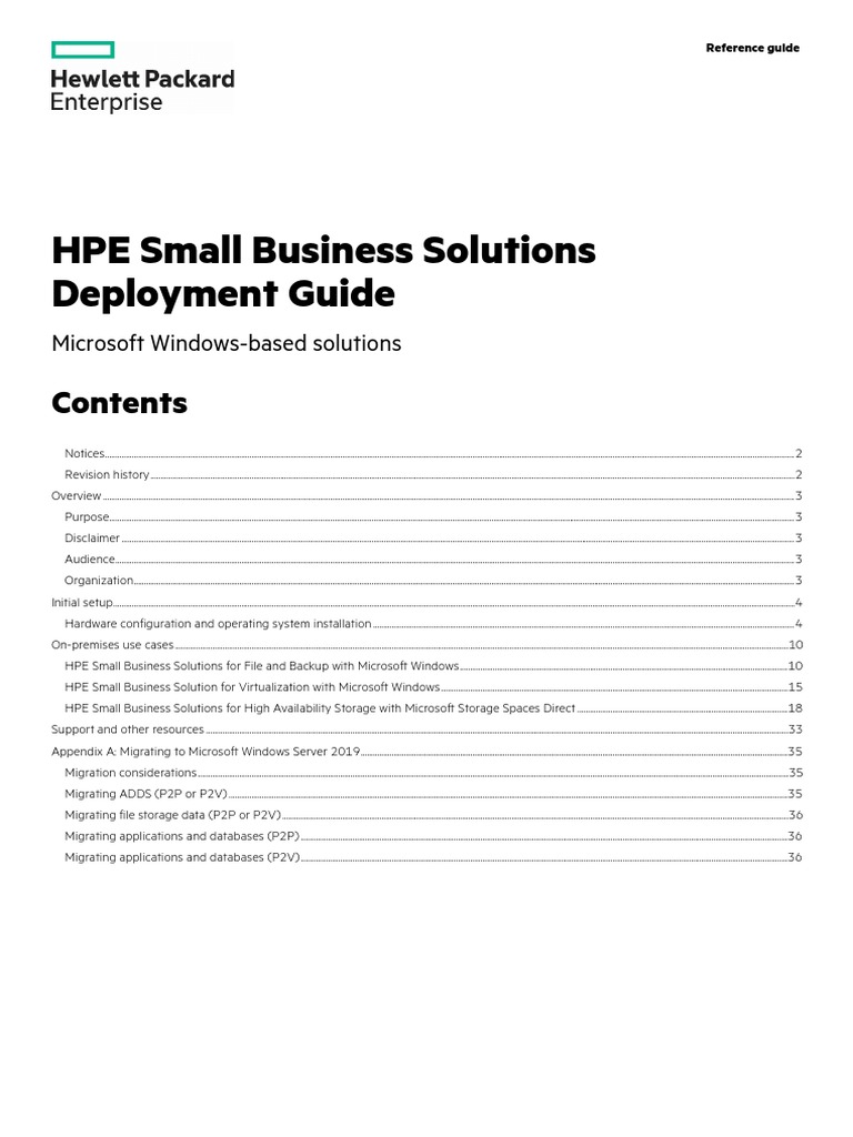 HPE Small Business Solutions Deployment Guide - Microsoft Windows Based Solutions Reference ...