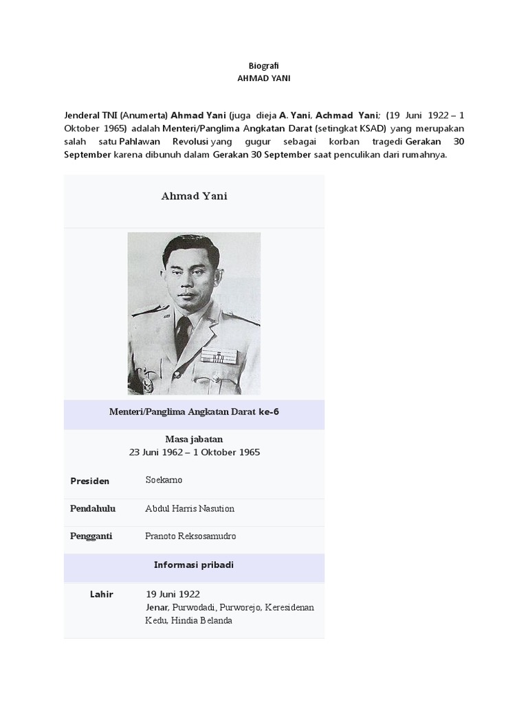 Biografi Ahmad Yani | PDF