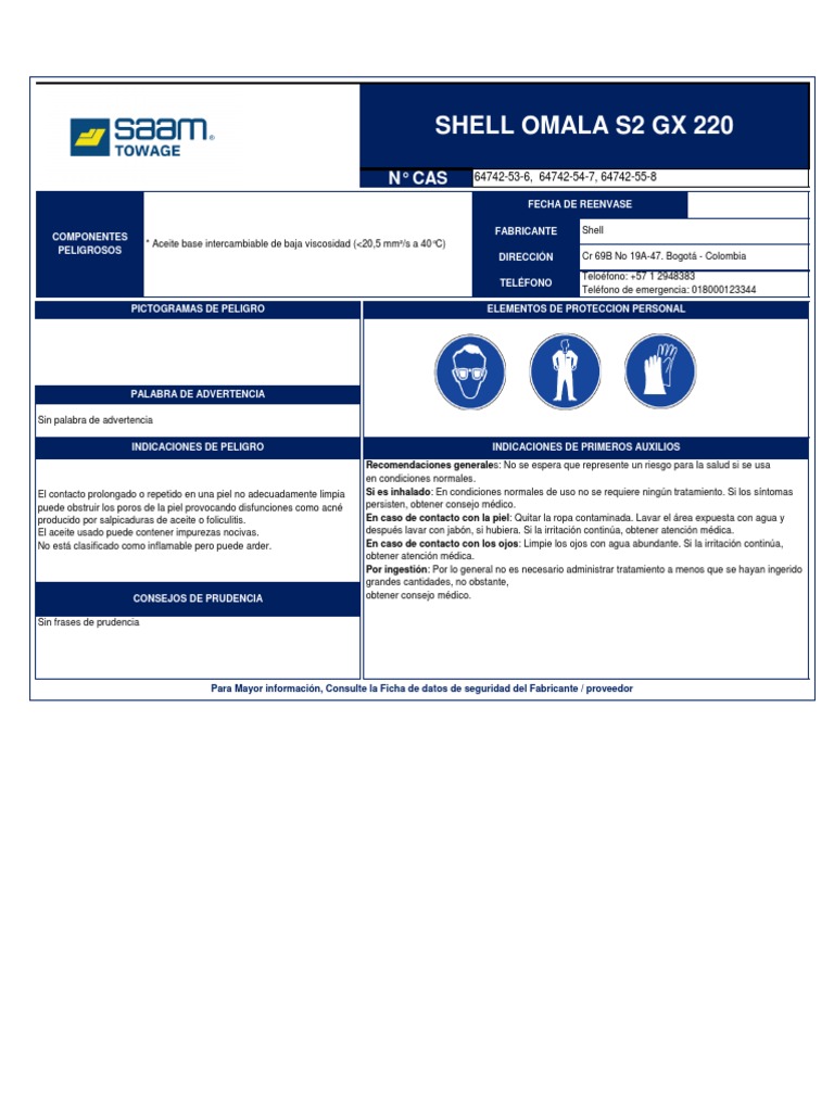 Guía de Seguridad: Shell Omala S2 GX 220 | PDF | Especialidades Medicas