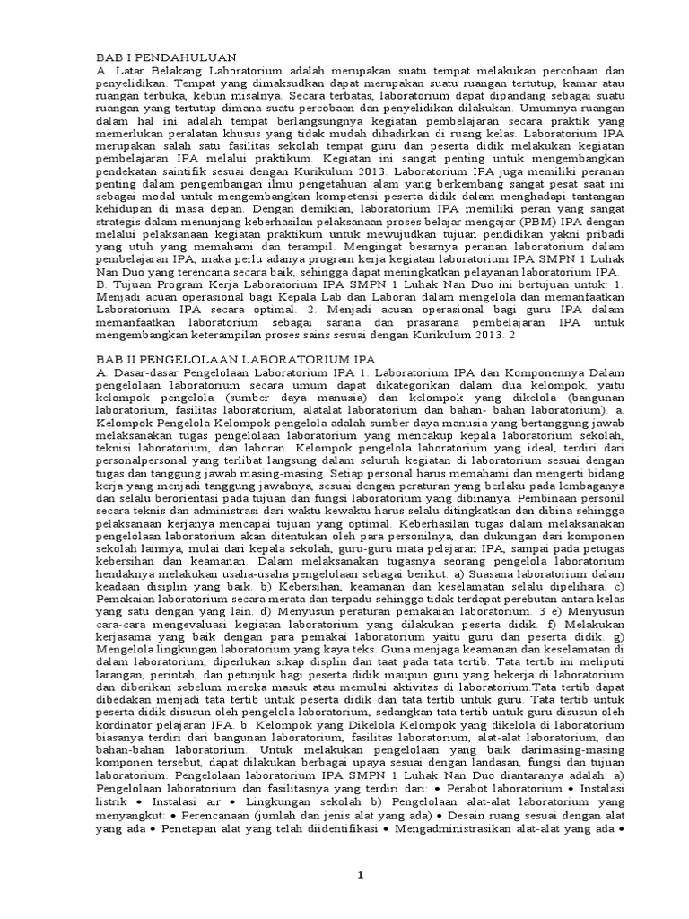 PROGRAM KERJA KEPALA LABORATORIUM MTs NEGERI 3 LOMBOK TIMUR 2022 | PDF