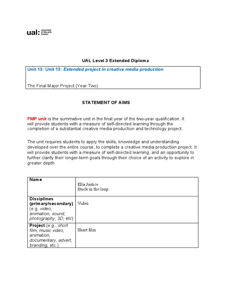Unit 13 Statement of Aims 2022-23 - Blank Template | PDF | Animation