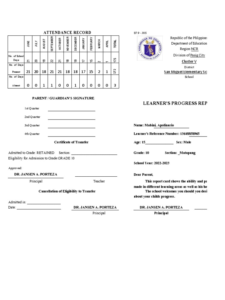 Student Attendance and Progress Report | PDF | Learning | Cognition