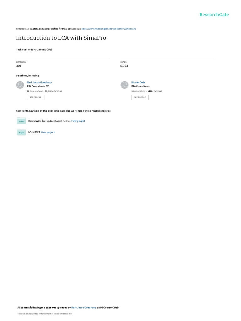 Sima Pro 9 Introduction To LCA | PDF | Life Cycle Assessment
