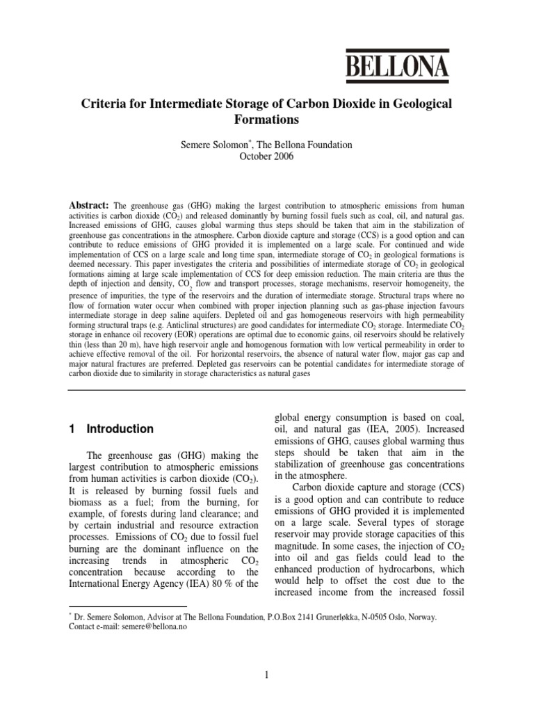 CO2 Intermediate Storage Criteria in Geology | PDF | Petroleum ...