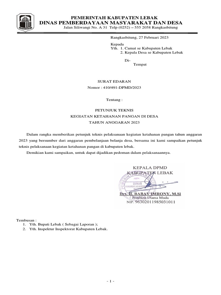 Surat Edaran Kepala Dinas PMD Kab. Lebak Tentang JUKNIS Ketapang 2023 ... Surat Edaran Kepala Dinas PMD Kab. Lebak Tentang JUKNIS Ketapang 2023 ...