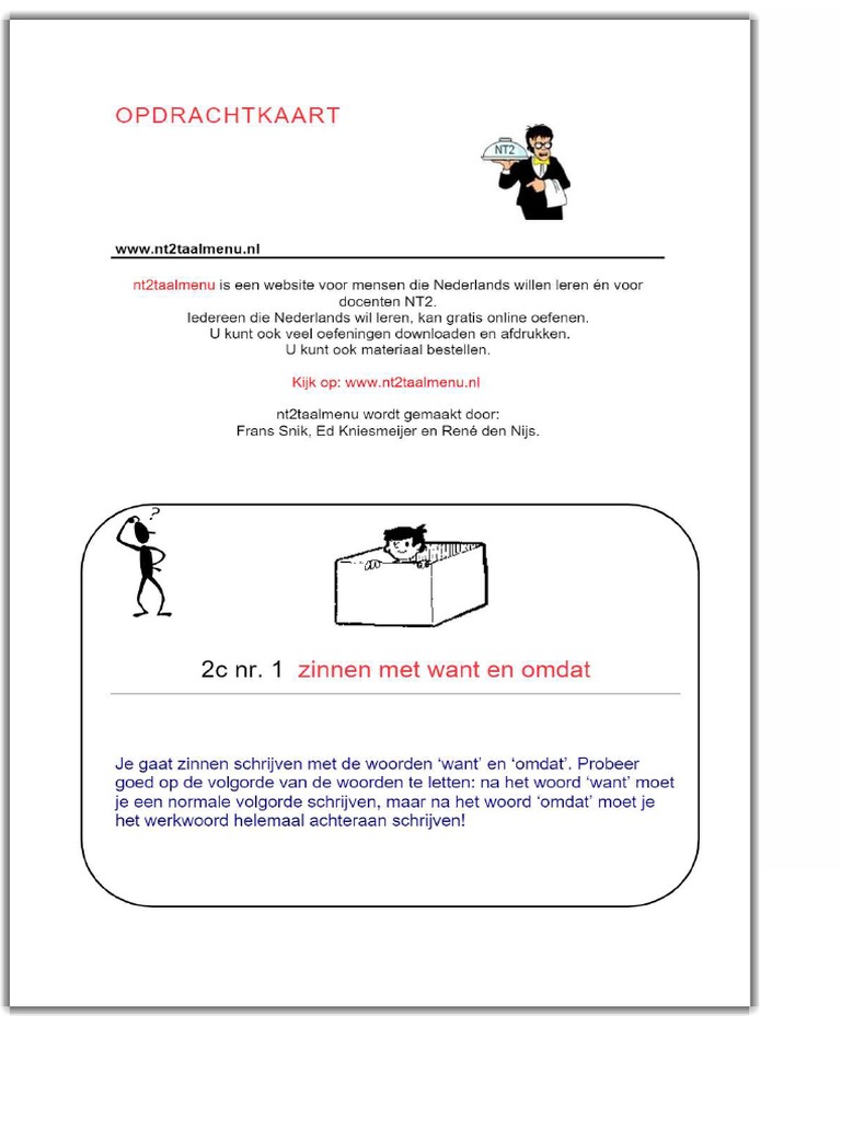 Uitleg en Opdracht - Want en Omdat | PDF