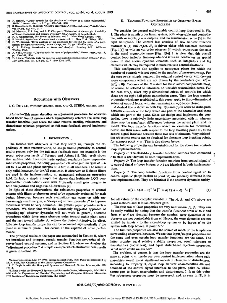 Robustness With Observers Pdf Control Theory Kalman Filter