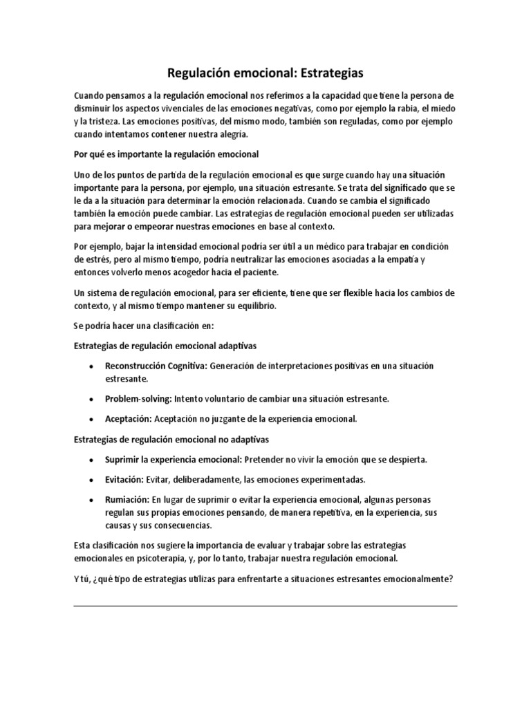 Regulacion Emocional Pdf Las Emociones Autorregulación Emocional