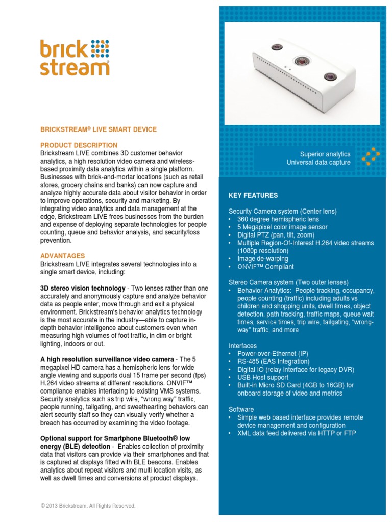 Brickstream LIVE Datasheet 01-09-14 | PDF | Analytics | Surveillance
