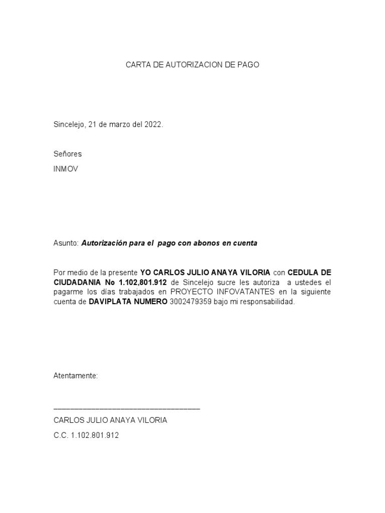 Carta de Autorizacion de Pago | PDF