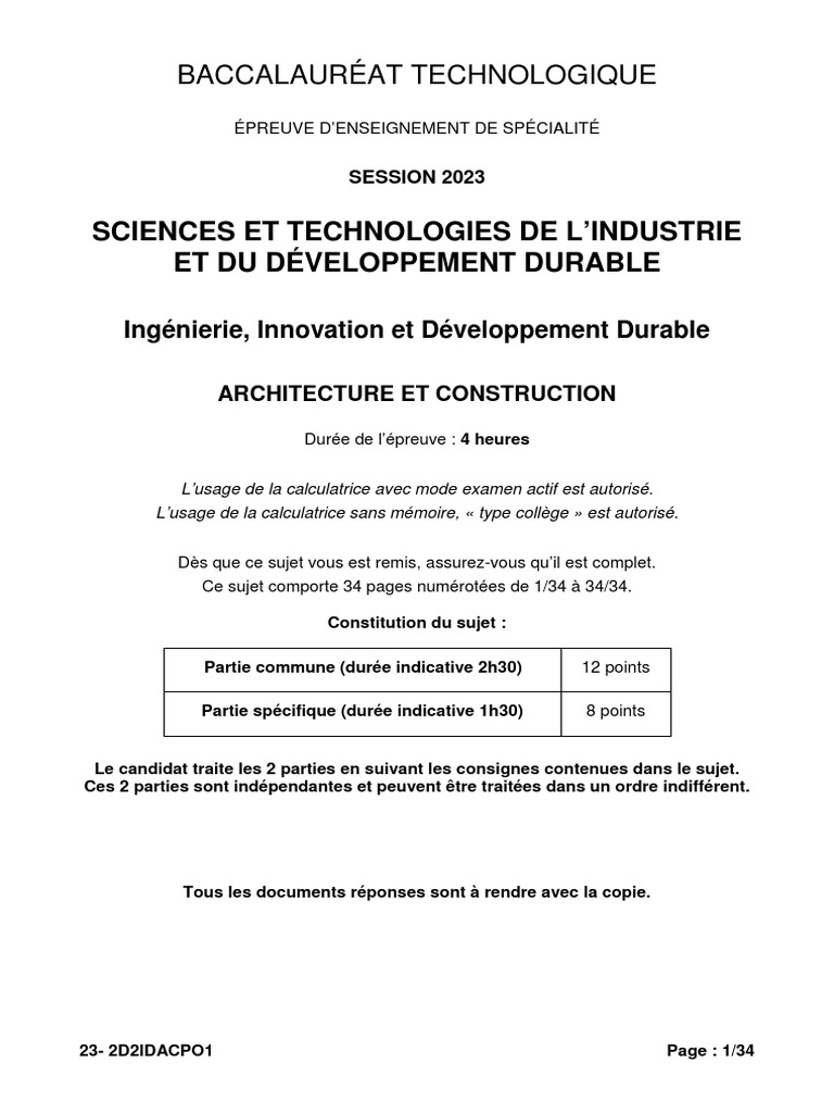 Bac 2023 Polynésie STI2D Architecture Et Construction | PDF | Chaleur | Isolation thermique