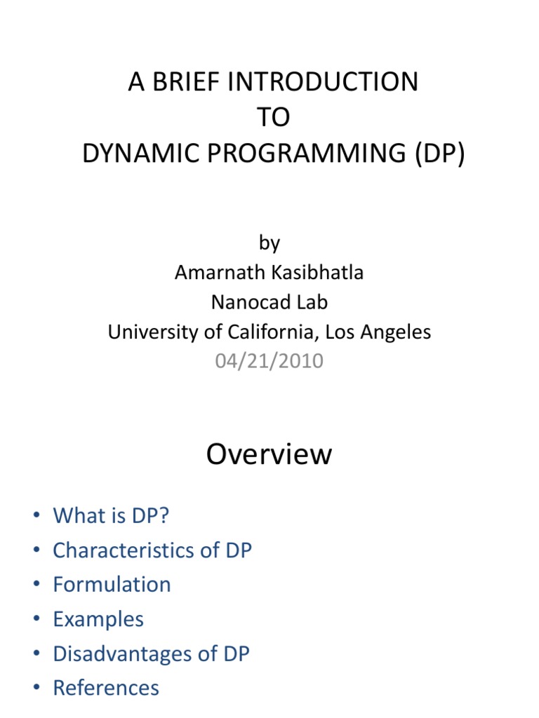 A Brief Introduction TO Dynamic Programming (DP) | PDF A Brief Introduction TO Dynamic Programming (DP) | PDF