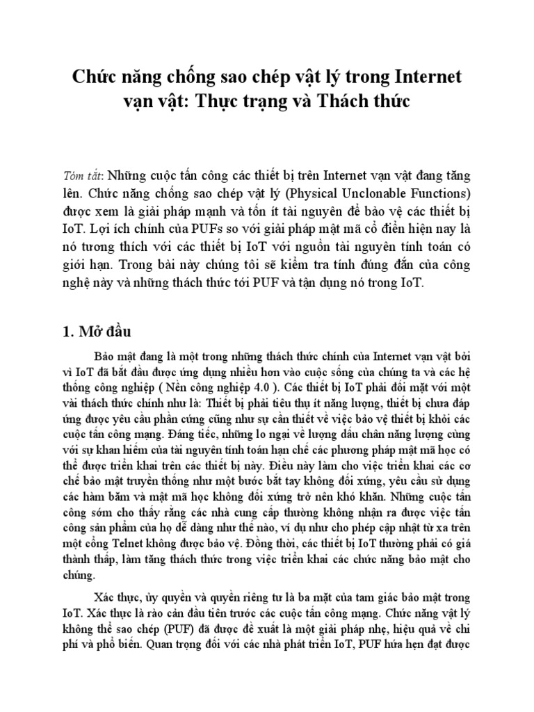 Chức năng vật lý chống sao chép trong Internet vạn vật | PDF