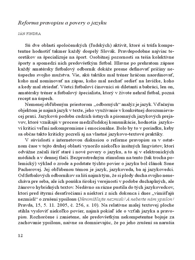 Jan Findra: Reforma Pravopisu A Povery o Jazyku | PDF