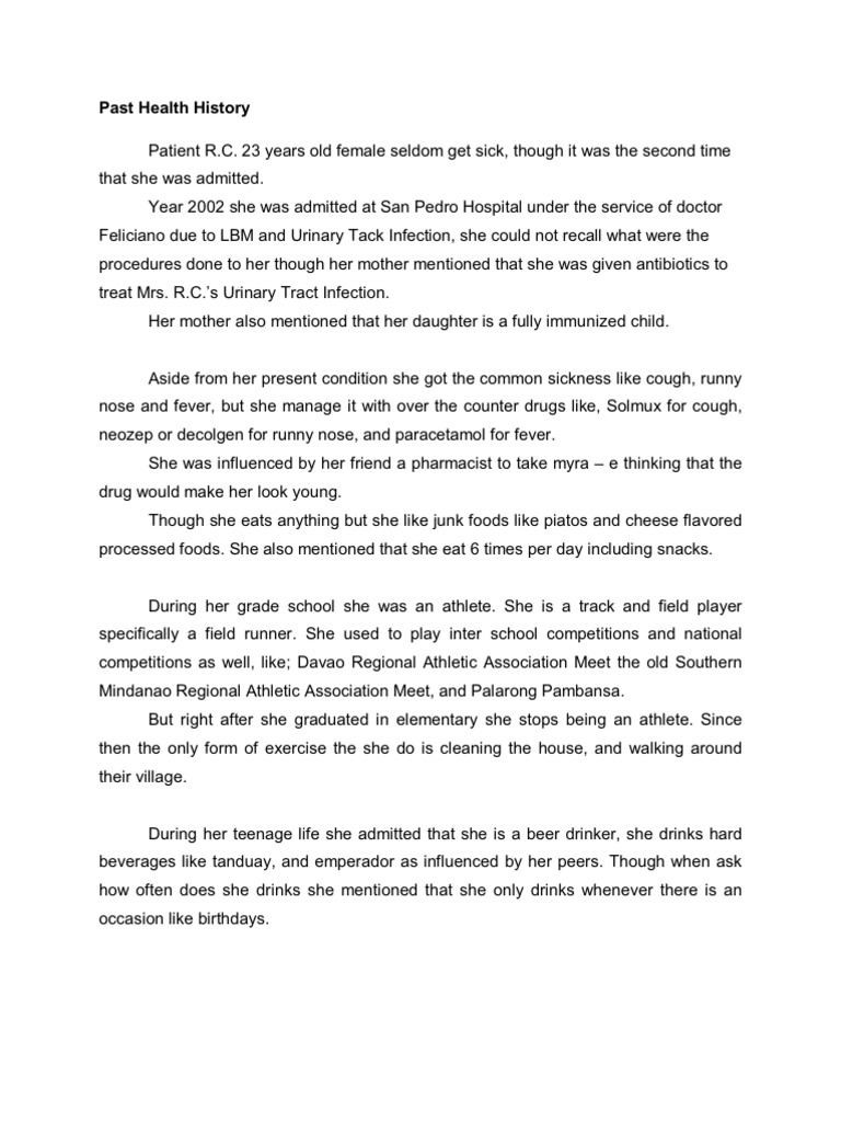 Past and Present Health History | PDF | Hospital | Clinical Medicine